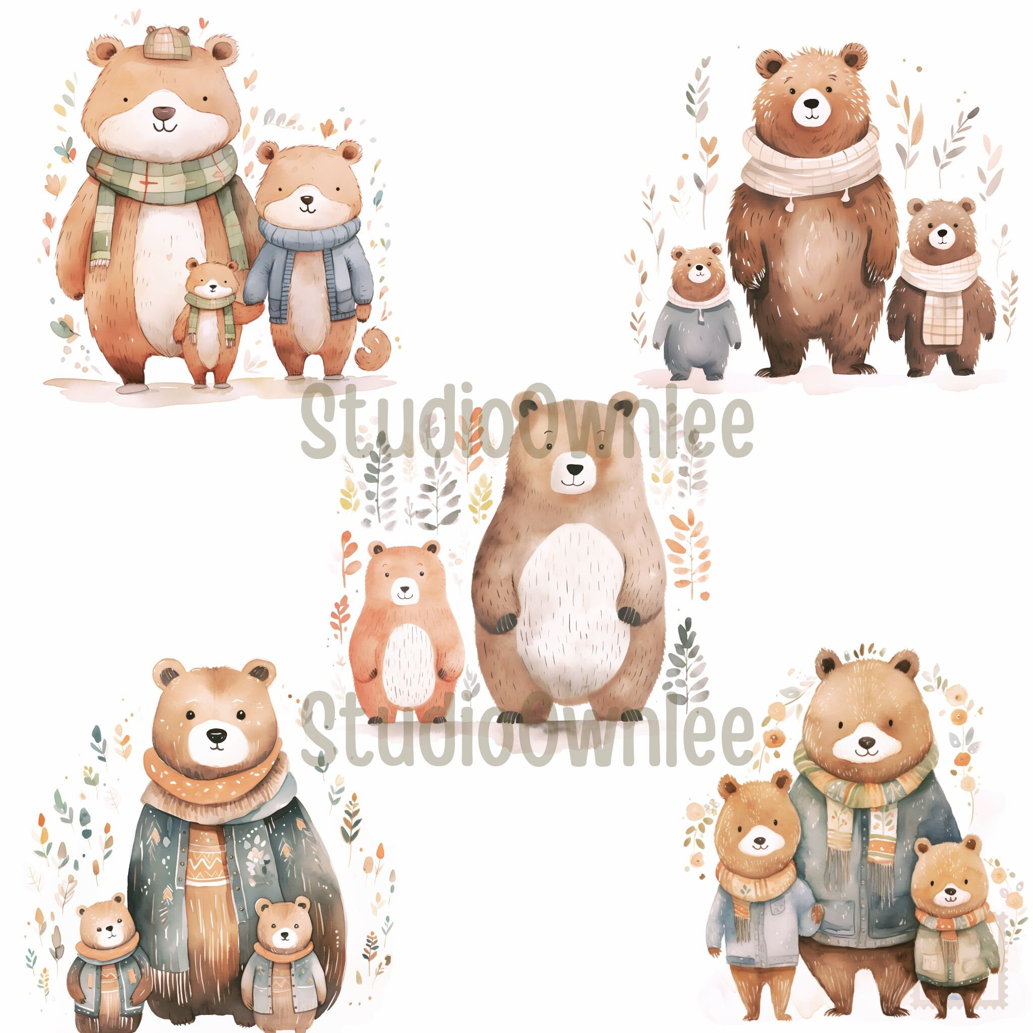 Watercolor Bear Family Clipart: 15 PNG Illustrations (digital Download ...