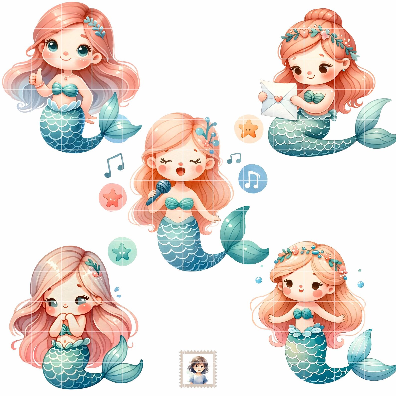 Enchanting Mermaid Tales: 45 PNG Illustrations of the Little Mermaid ...