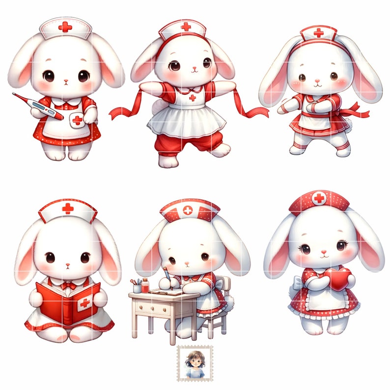 Whimsical Rabbit Nurse: 30 Watercolor PNG Illustrations Clipart instant ...