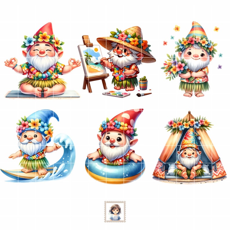 Summer Gnome Watercolor Clipart: 50 PNG Illustrations (commercial Use ...
