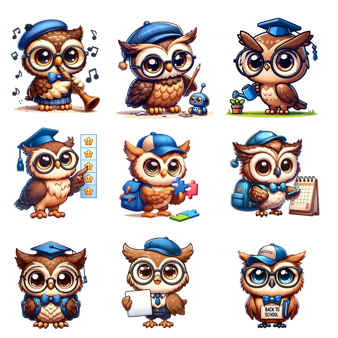 Whimsical School Owl Clipart 50 PNG Education Illustrations Back to ...