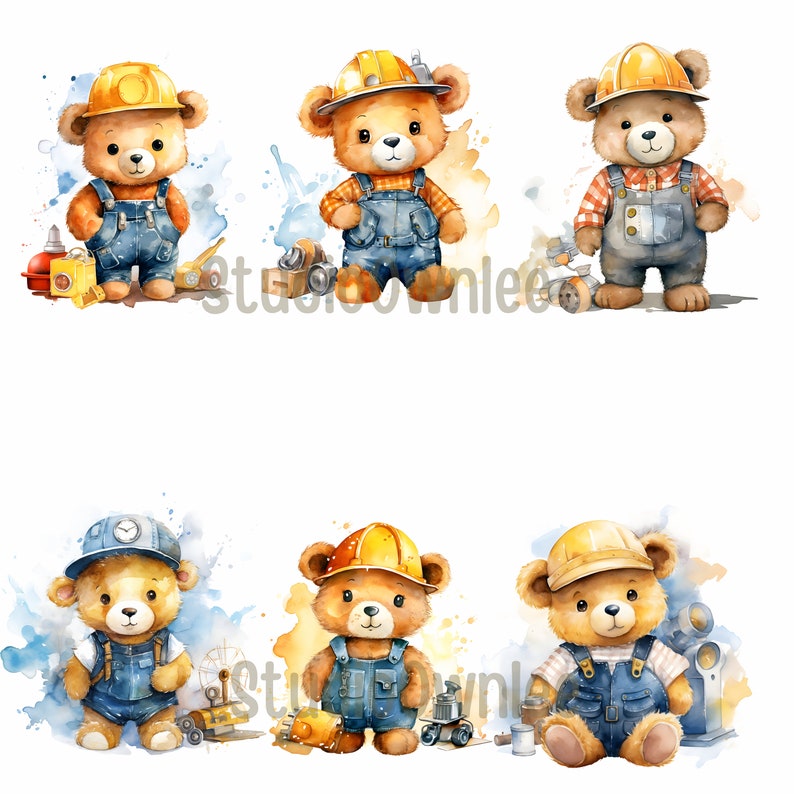 Ingenious Engineer Bears: Set of 12 Watercolor PNG Illustrations ...