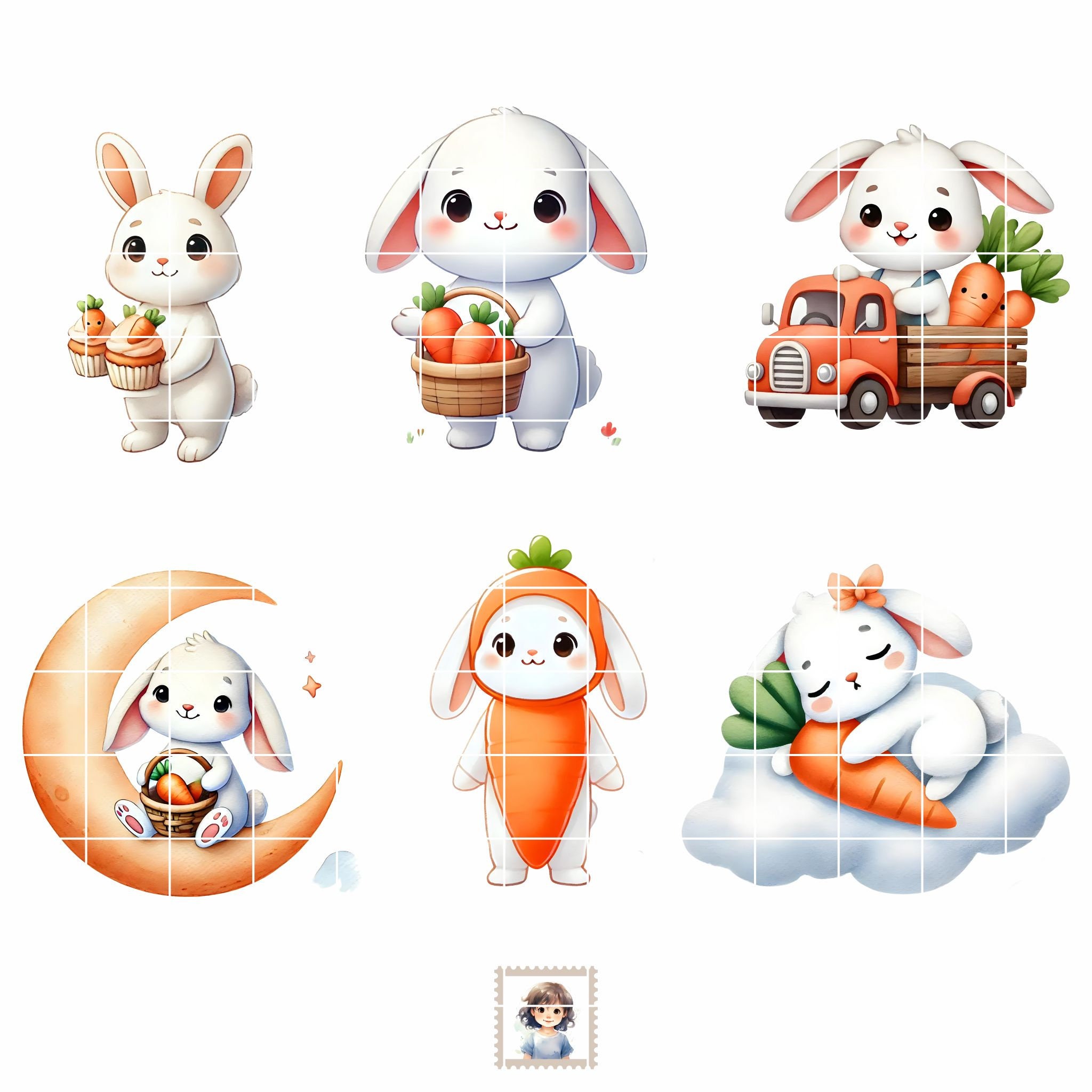 Whimsical Bunny Carrot Lover Watercolor Illustrations Collection 30 ...