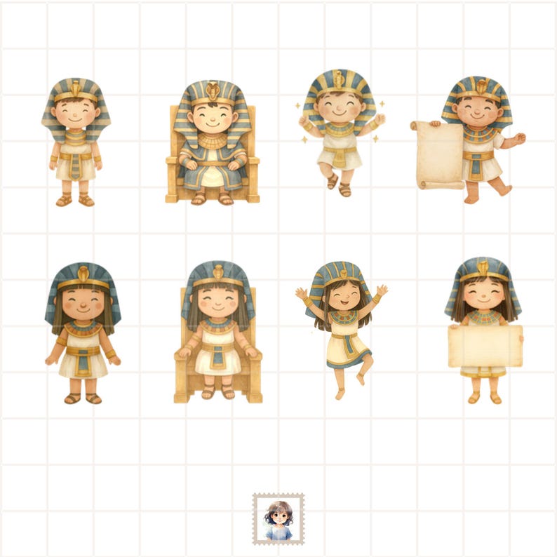 Egyptian Clipart: 60 Watercolor Pharaoh Pngs for Kids (digital Download ...