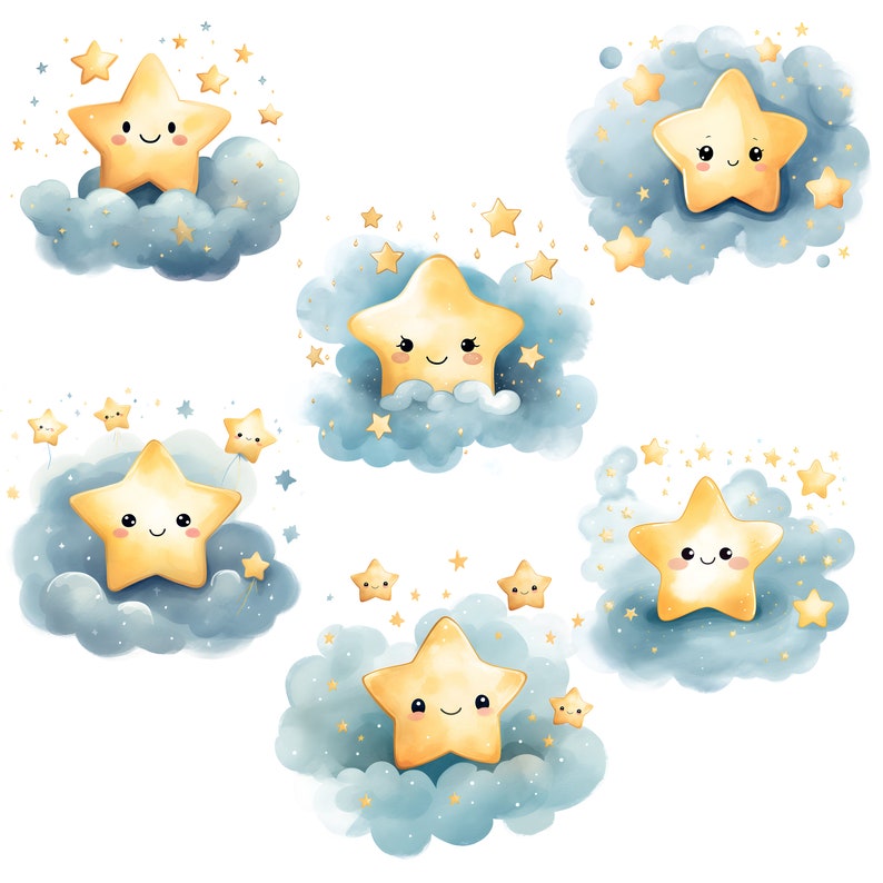 30 Cute Twinkle Little Star Clipart Bundle Watercolor - Instant ...