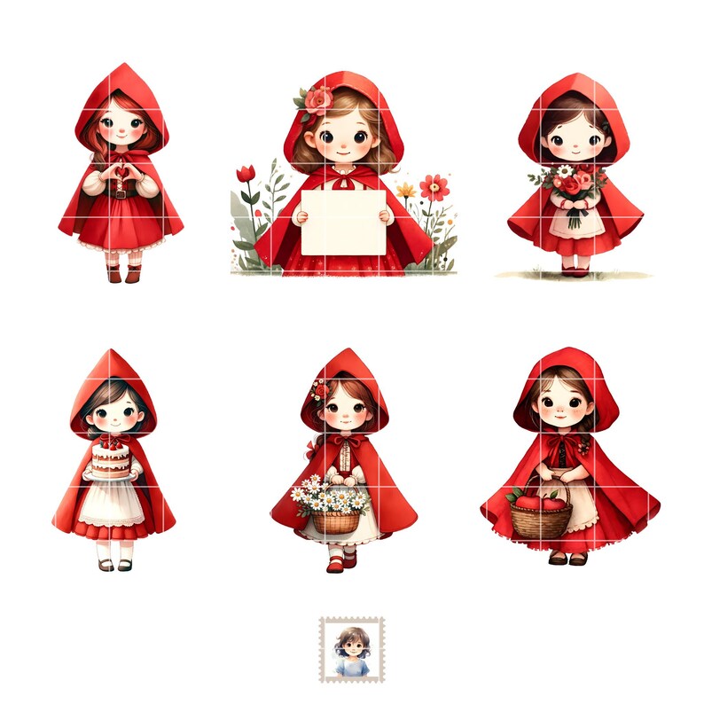 Red Riding Hood Watercolor Clipart: Fairytale PNG Files (digital ...