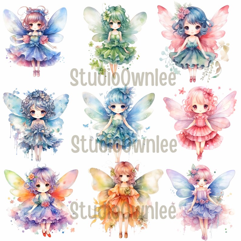 42 Cute Enchanting Fairy Whispers Watercolor PNG Illustrations ...