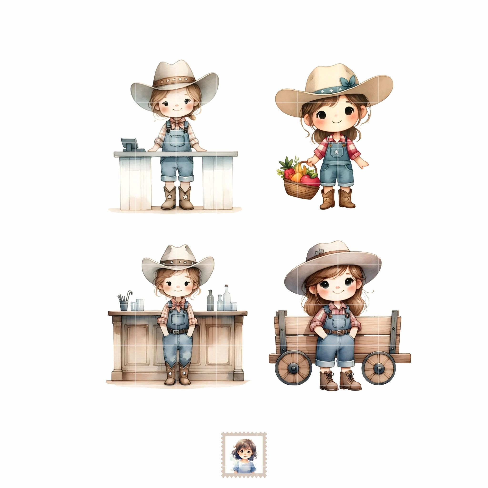 Adventurous Cowgirl Cutie 50 Png Watercolor Illustrations Instant