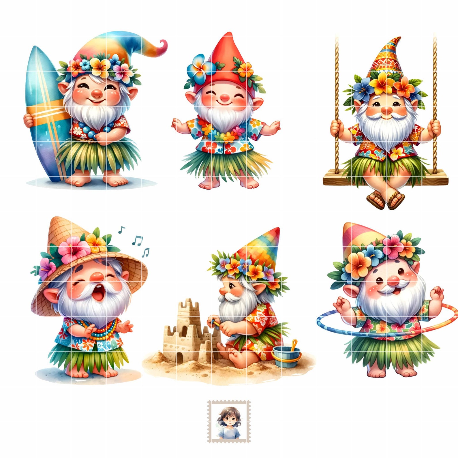 Summer Gnome Watercolor Clipart: 50 PNG Illustrations (commercial Use ...