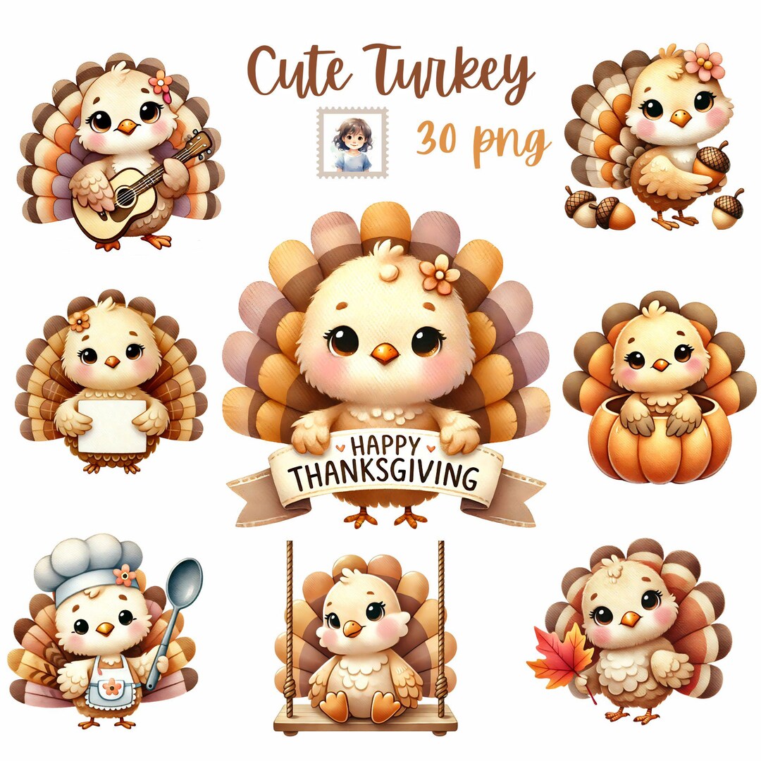 Watercolor Thanksgiving Turkey Clipart Set: 30 PNG Files (digital ...