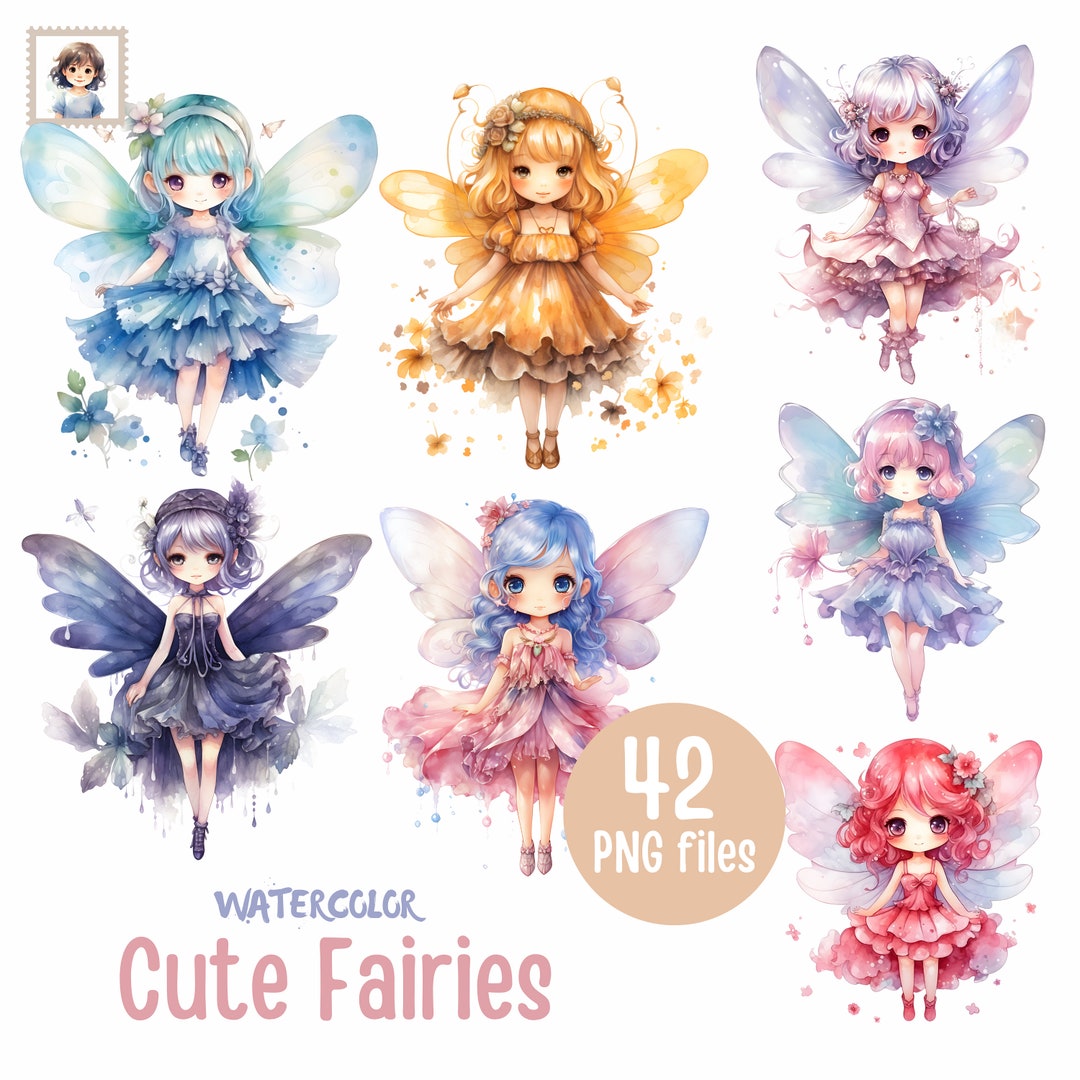 42 Cute Enchanting Fairy Whispers Watercolor PNG Illustrations ...