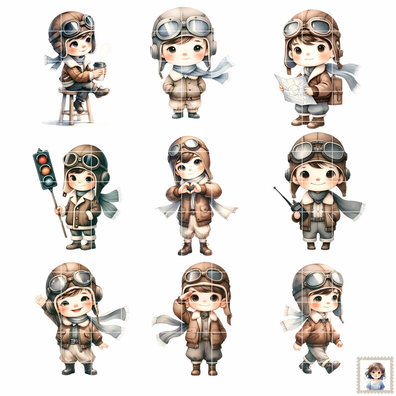 Aviator Boy Watercolor Clipart: 50 PNG Illustrations (digital Download ...