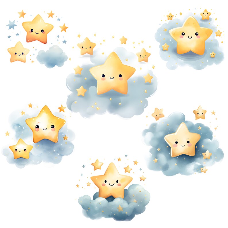 30 Cute Twinkle Little Star Clipart Bundle Watercolor - Instant ...
