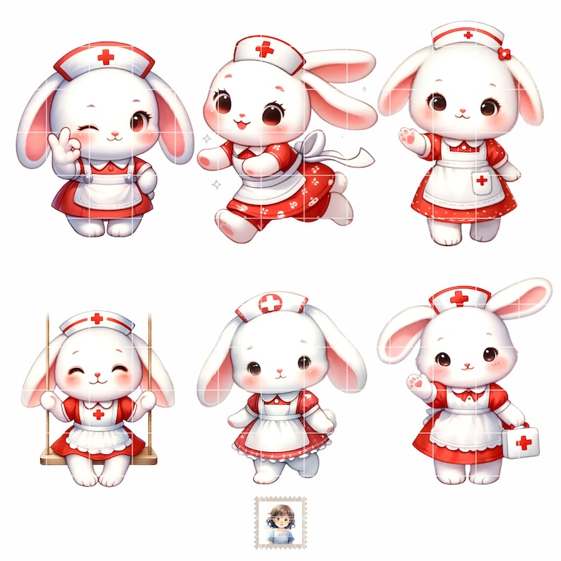 Whimsical Rabbit Nurse: 30 Watercolor PNG Illustrations Clipart instant ...