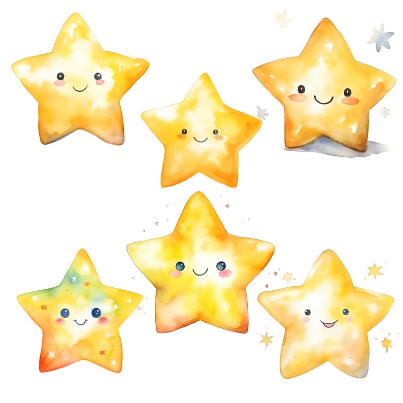 30 Cute Twinkle Little Star Clipart Bundle Watercolor - Instant ...