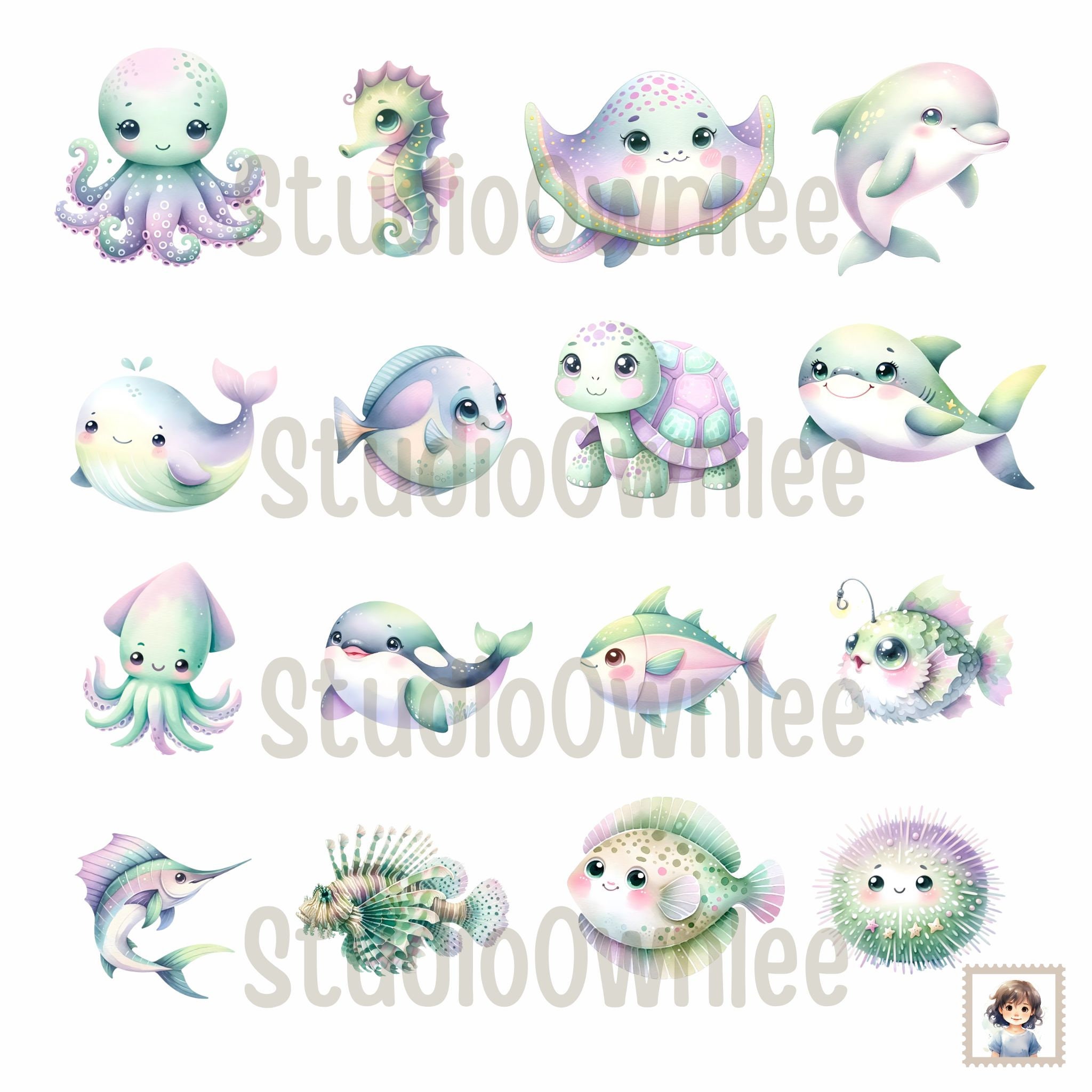 Undersea Wonders: 50 HQ Watercolor PNG Illustrations of Sea Ocean ...