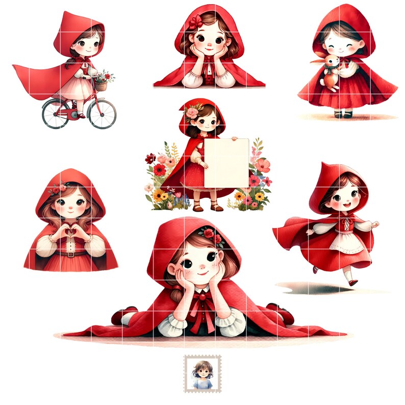 Red Riding Hood Watercolor Clipart: Fairytale PNG Files (digital ...