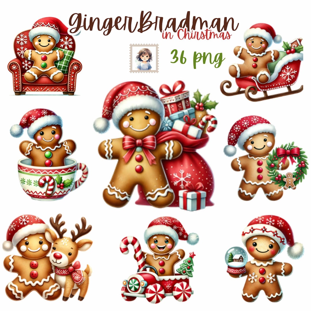 Christmas Gingerbread Man Clipart – 36 PNG Files of Festive Gingerbread ...