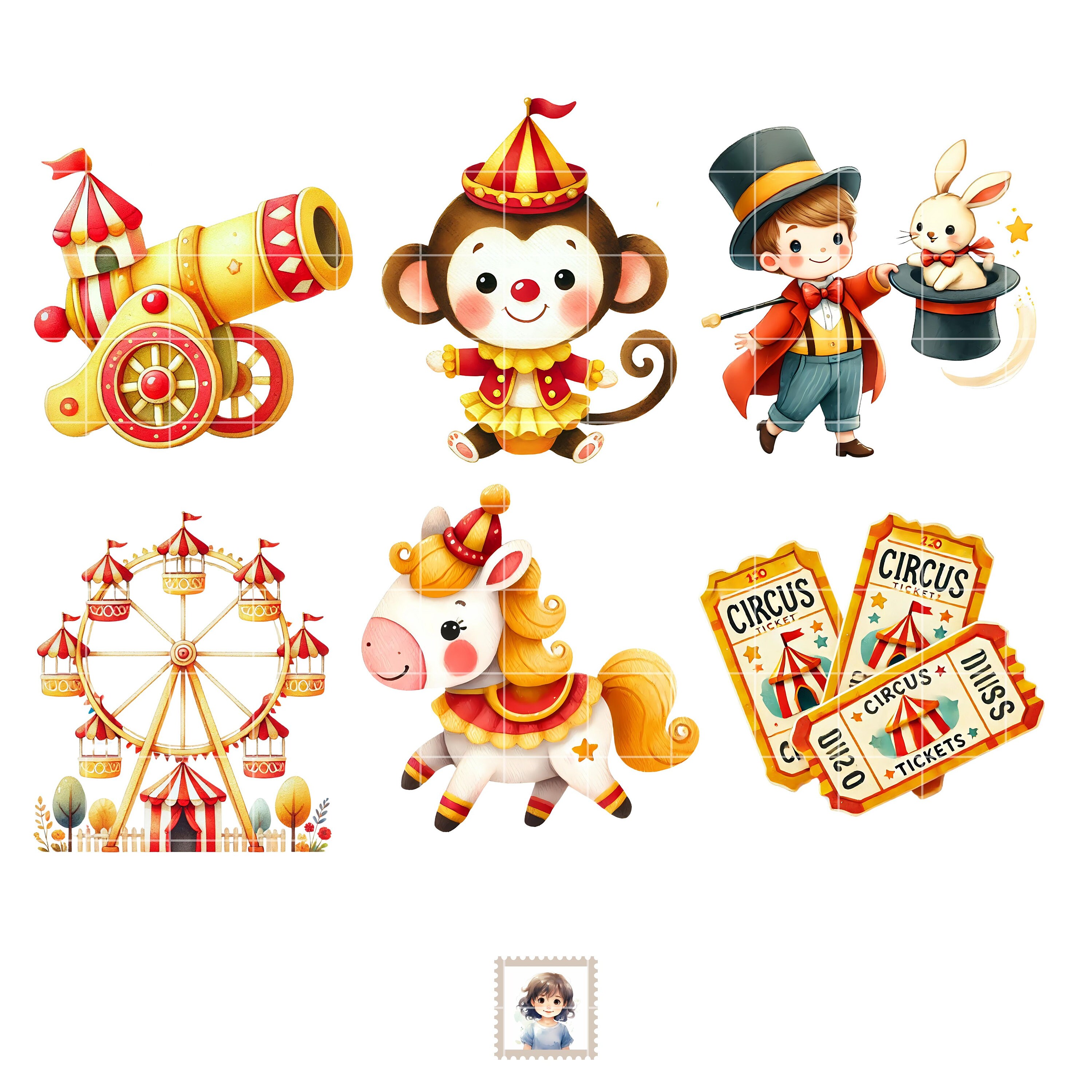 25 Watercolor PNG Clipart Files Featuring Whimsical Circus Scenes - Etsy