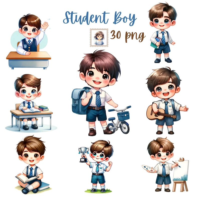 Boy in Student Uniform for Back to School 30 Watercolor PNG ...