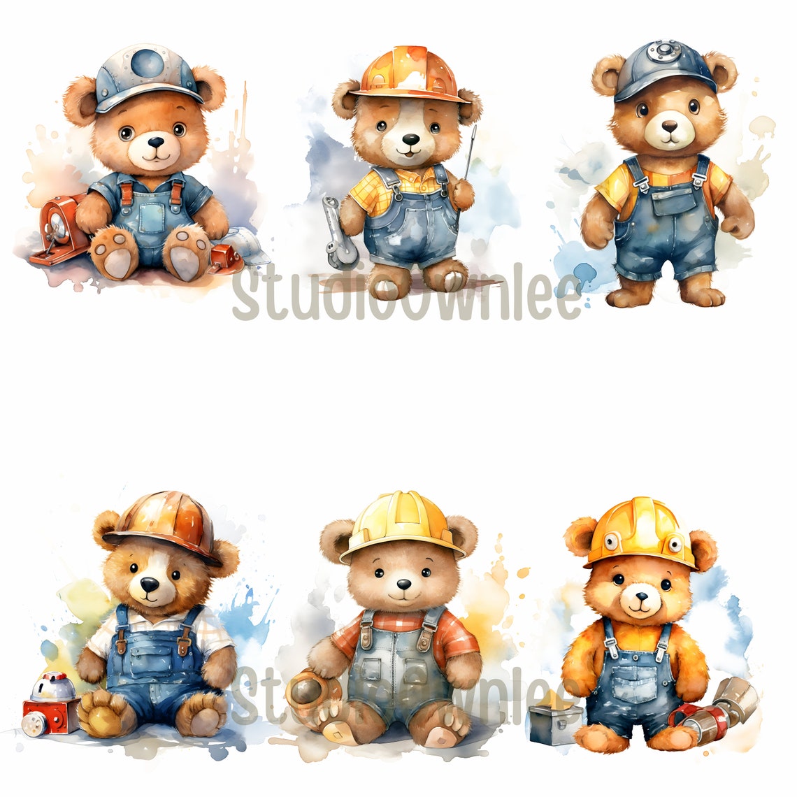 Ingenious Engineer Bears: Set of 12 Watercolor PNG Illustrations ...