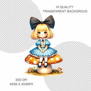 Alice's Journey: 36 Watercolor PNG Illustrations of Alice Inspired by ...