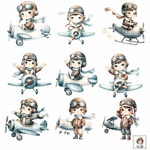 Aviator Boy Watercolor Clipart: 50 PNG Illustrations (digital Download ...