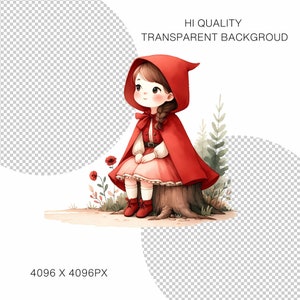 Red Riding Hood Watercolor Clipart: Fairytale PNG Files (digital ...