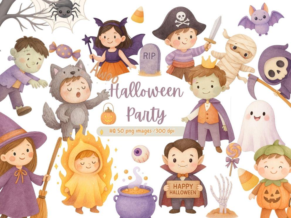 Cute Halloween Party Clipart Set – 50 Pngs | Kids Halloween Costume ...