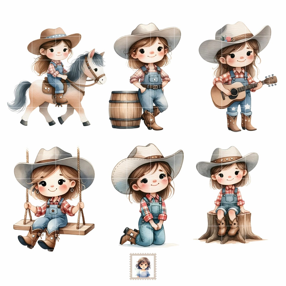 Adventurous Cowgirl Cutie 50 Png Watercolor Illustrations Instant