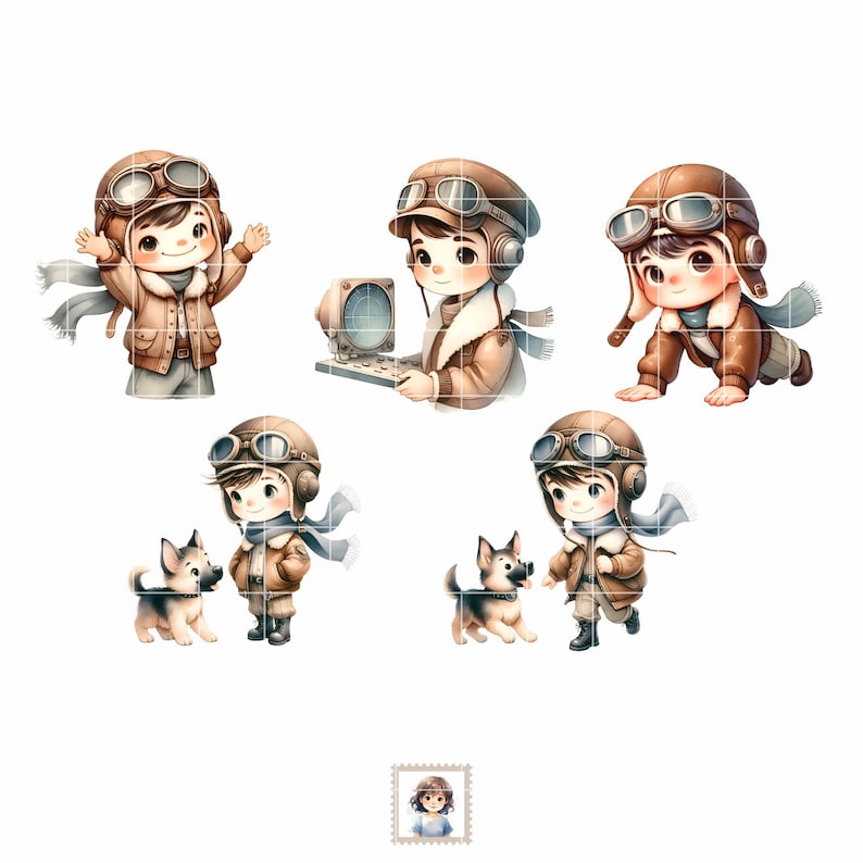 Aviator Boy Watercolor Clipart: 50 PNG Illustrations (digital Download ...