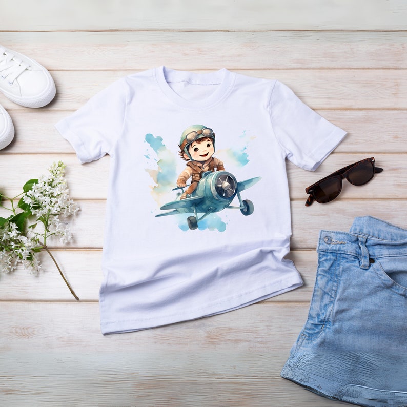 Adventurous Pilot: Watercolor PNG Illustrations of a Cute Boy Flying an ...