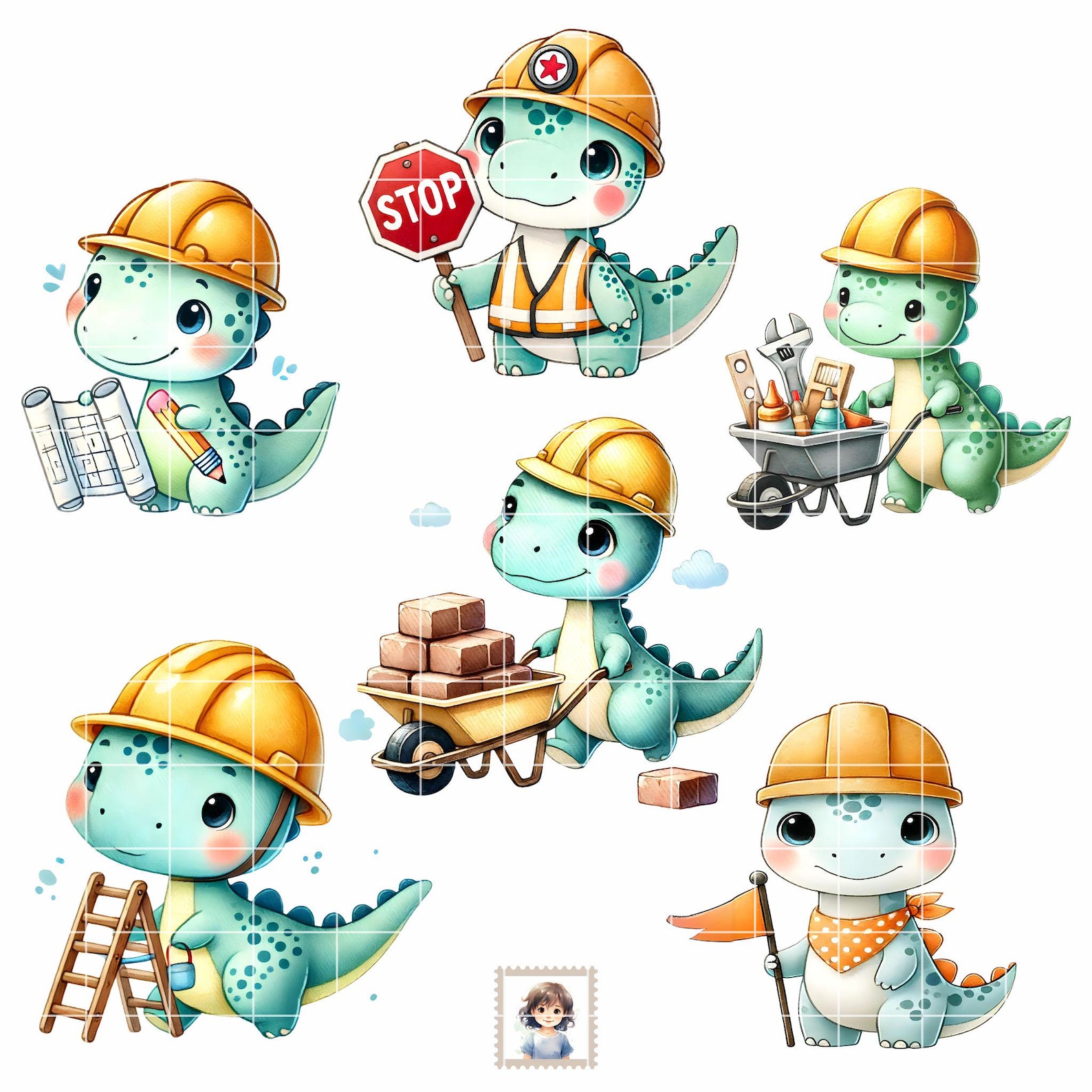 Construction Dinosaur Clipart Set: 30 PNG Illustrations (commercial Use ...