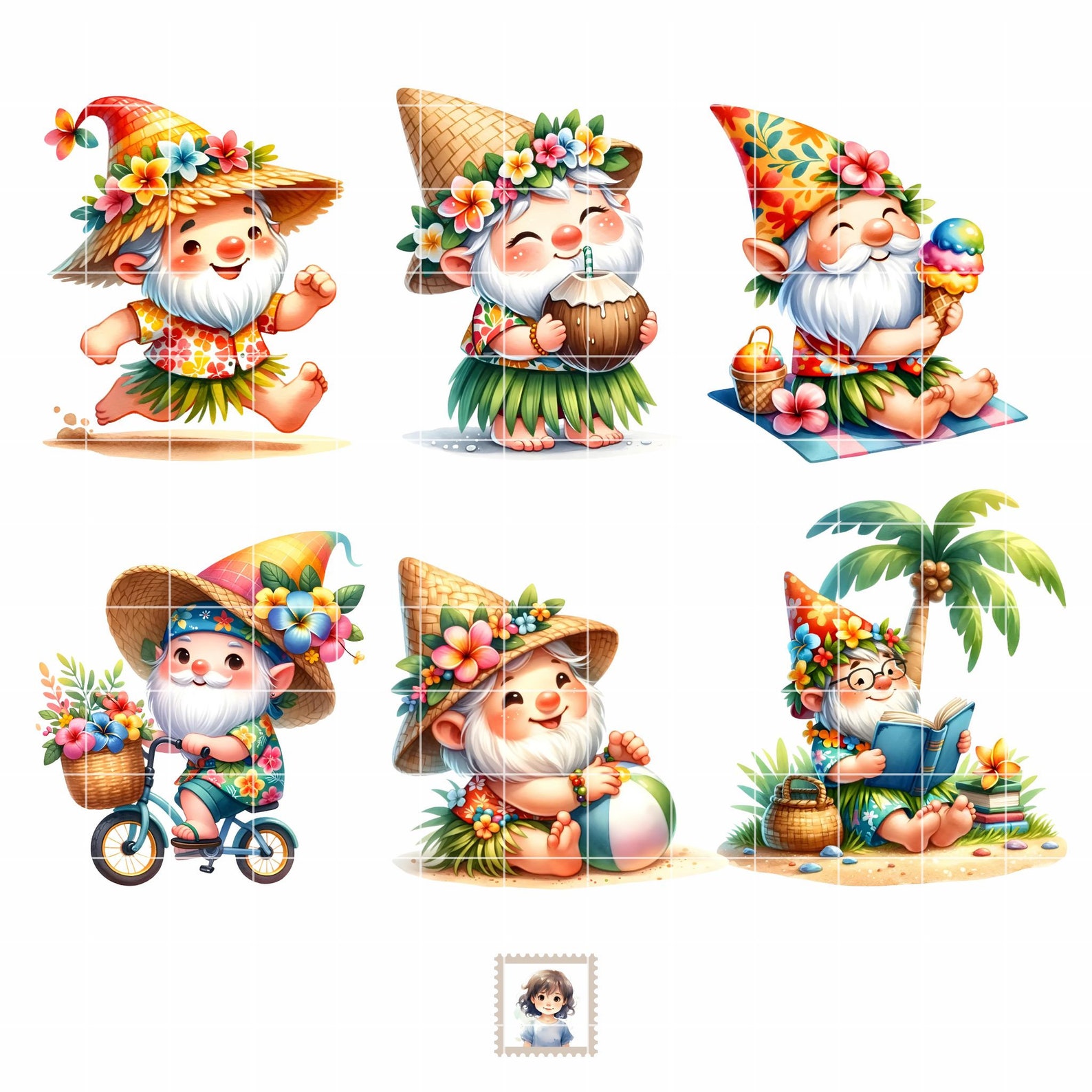 Summer Gnome Watercolor Clipart: 50 PNG Illustrations (commercial Use ...
