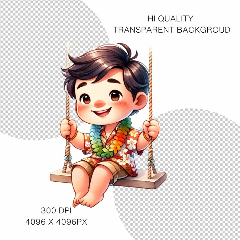 Summer Aloha Hawaiian Boy: 50 HQ Watercolor PNG Illustrations Instant ...
