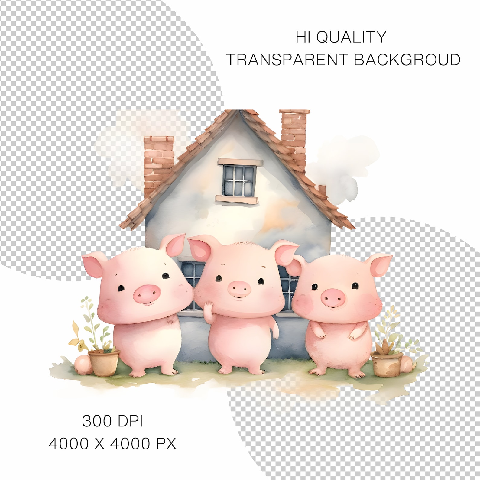 3 Little Pigs and Brick House Collection - Adorable PNG Illustrations ...