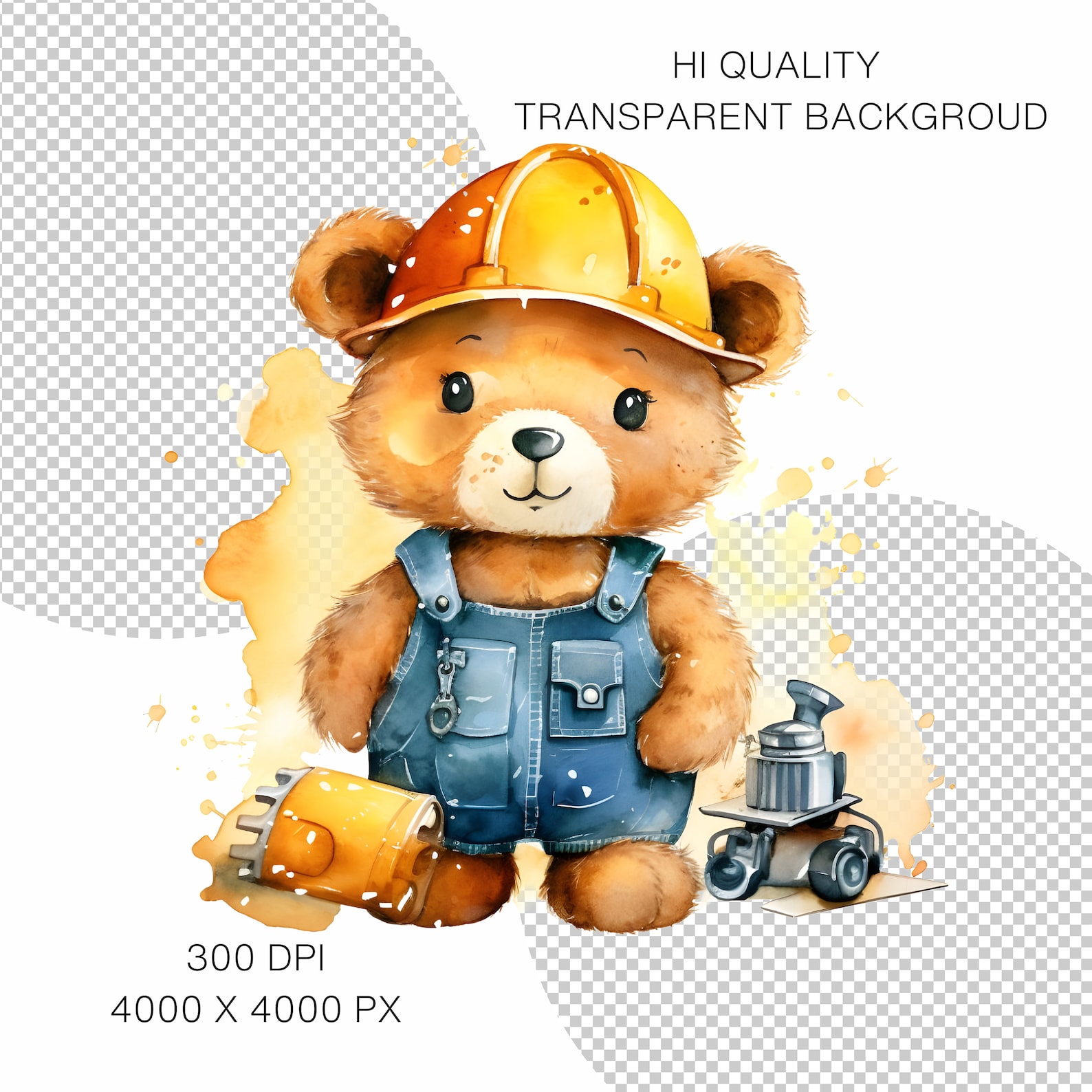 Ingenious Engineer Bears: Set of 12 Watercolor PNG Illustrations ...