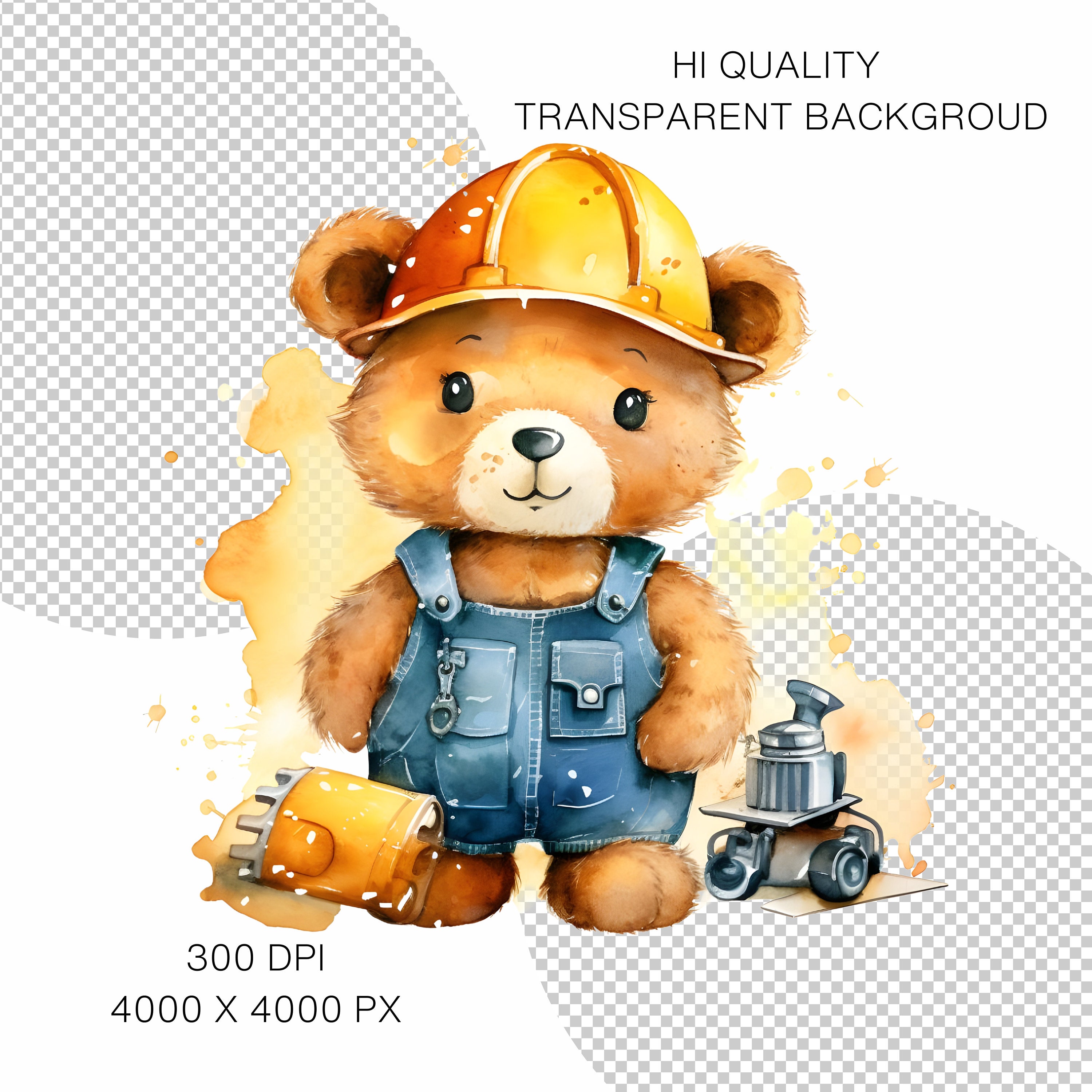 Ingenious Engineer Bears: Set of 12 Watercolor PNG Illustrations ...