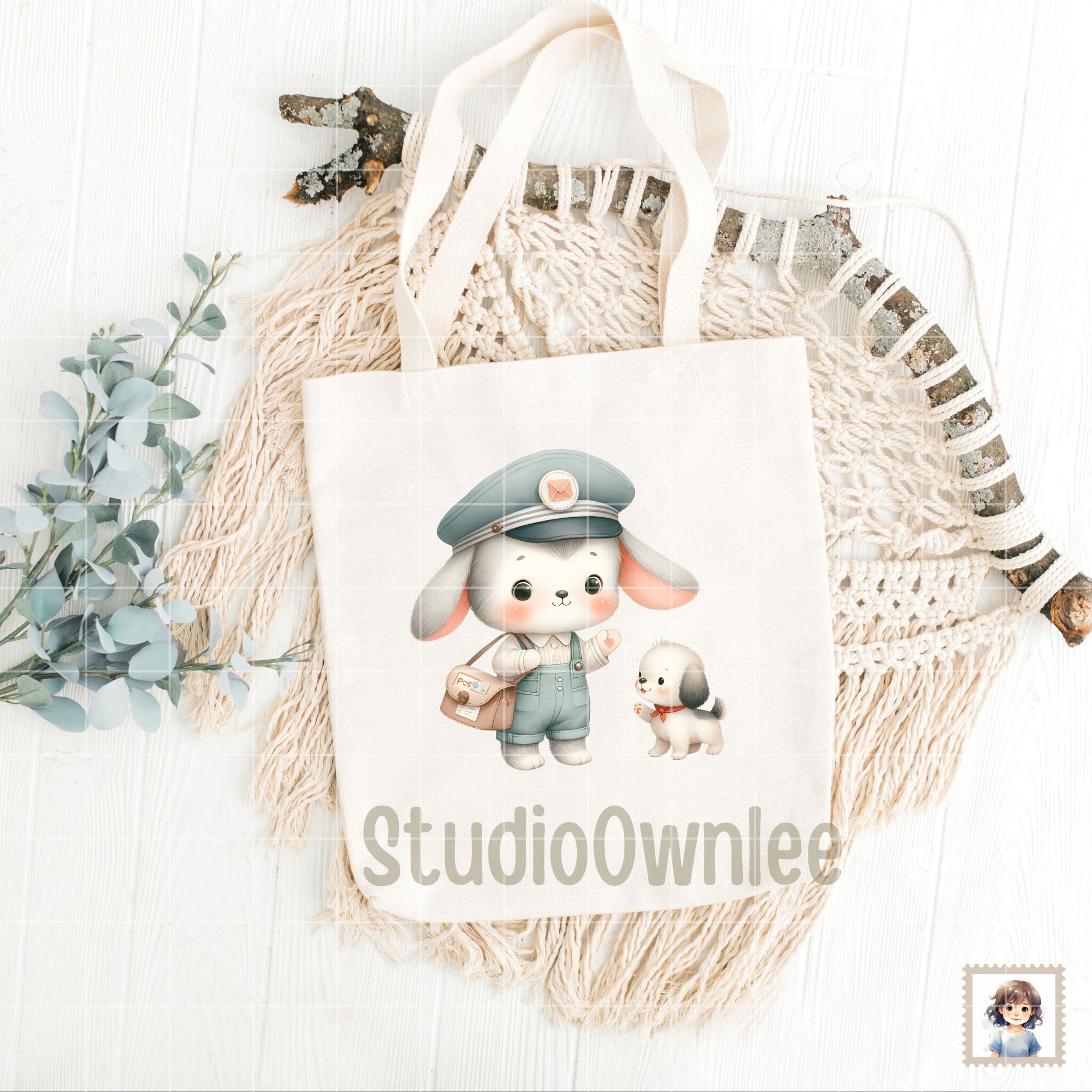 Bunny Postman Watercolor Clipart: 50 PNG Illustrations (digital ...