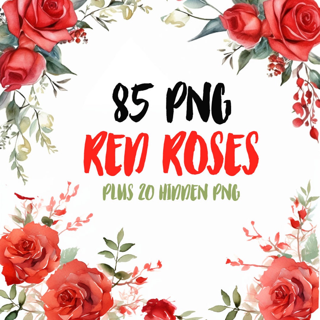 Elegant Watercolor Red Roses Collection Set of 85 PNG Files - Etsy