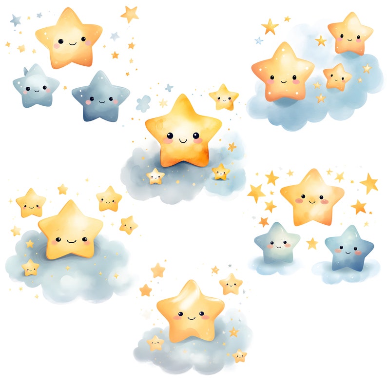 30 Cute Twinkle Little Star Clipart Bundle Watercolor Instant Download ...