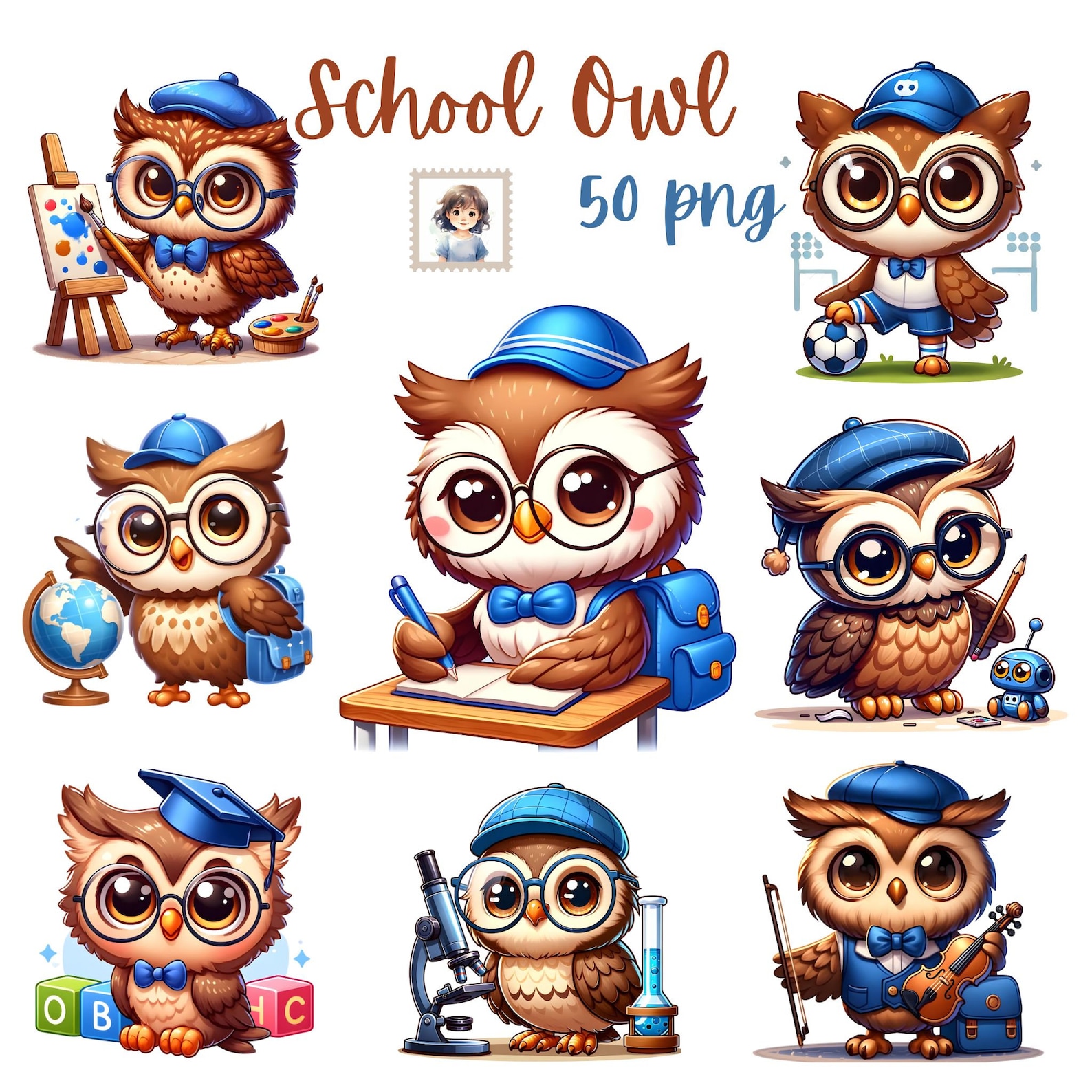 Whimsical School Owl Clipart | 50 PNG Education Illustrations | Back to ...