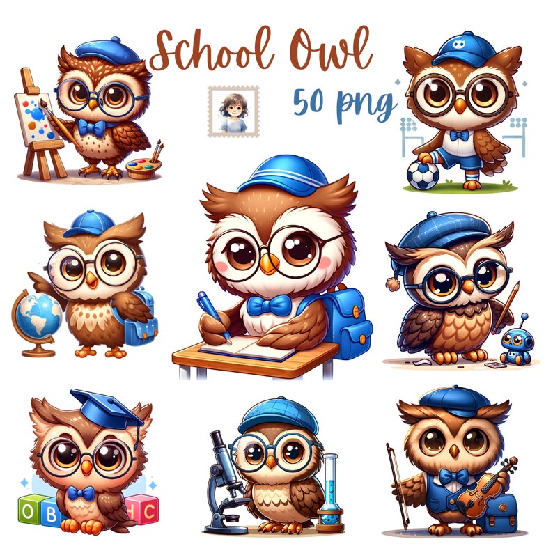 Whimsical School Owl Clipart | 50 PNG Education Illustrations | Back to ...