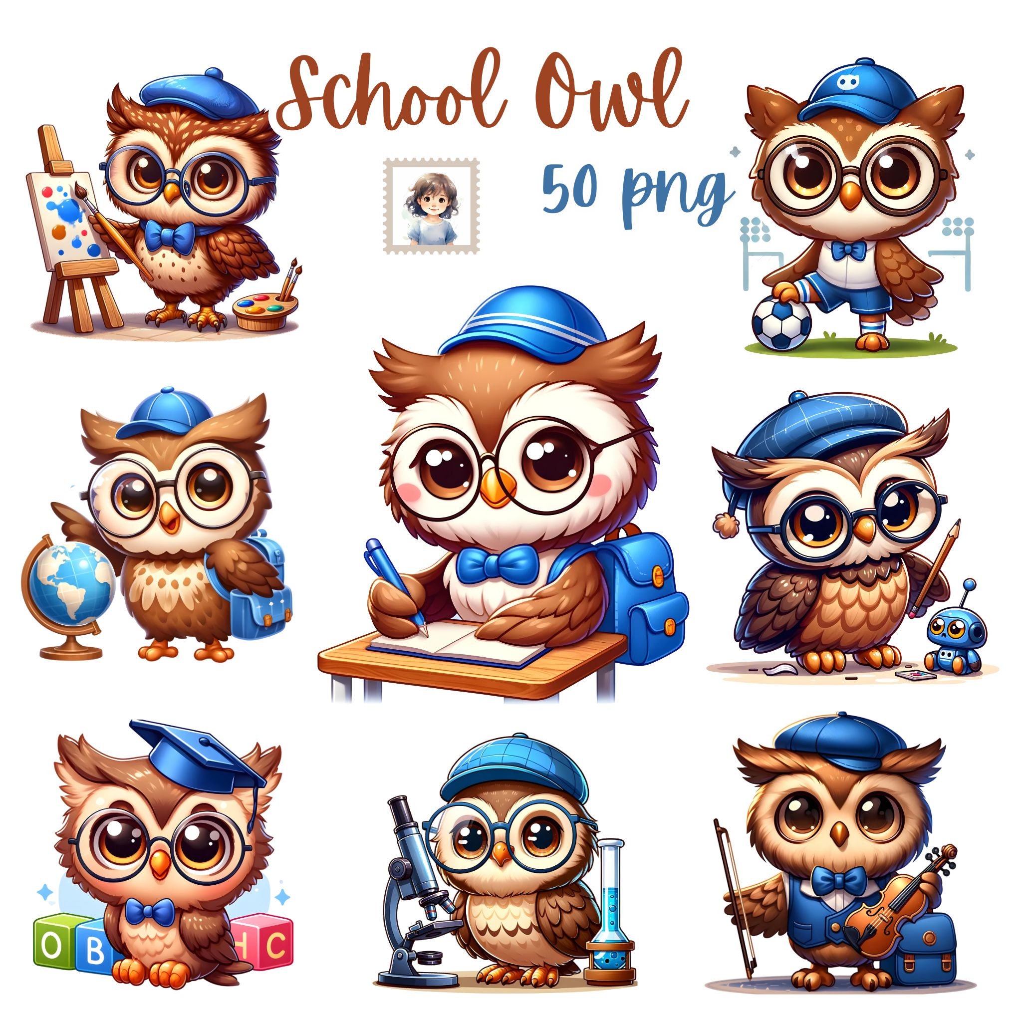 Whimsical School Owl Clipart | 50 PNG Education Illustrations | Back to ...