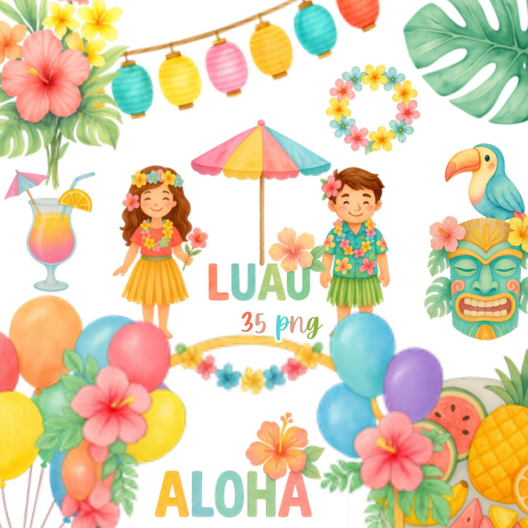 Luau Clipart – 35 Tropical Hawaiian Party PNG | Aloha Summer, Tiki ...