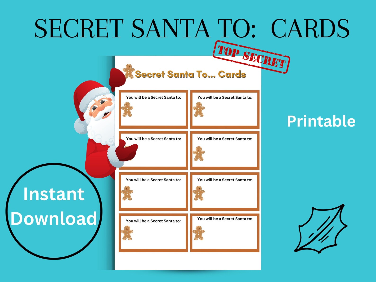 Secret Santa Cards, PRINTABLE, Christmas Gift Exchange - Etsy