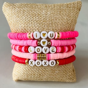 Valentines Day Bracelets, Valentines Day Gift, Teacher Gift, Clay Bead ...