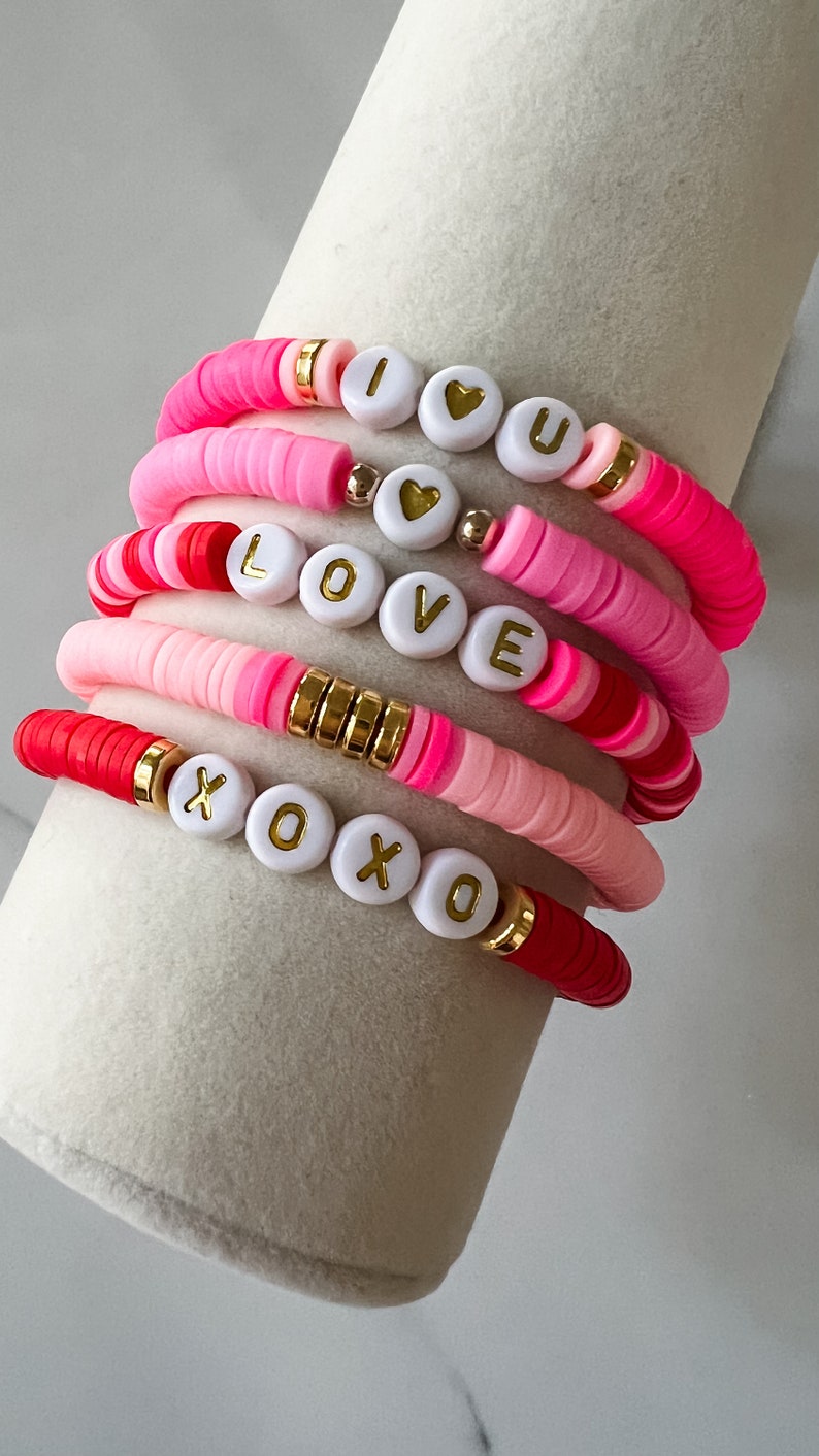 Valentines Day Bracelets, Valentines Day Gift, Teacher Gift, Clay Bead ...