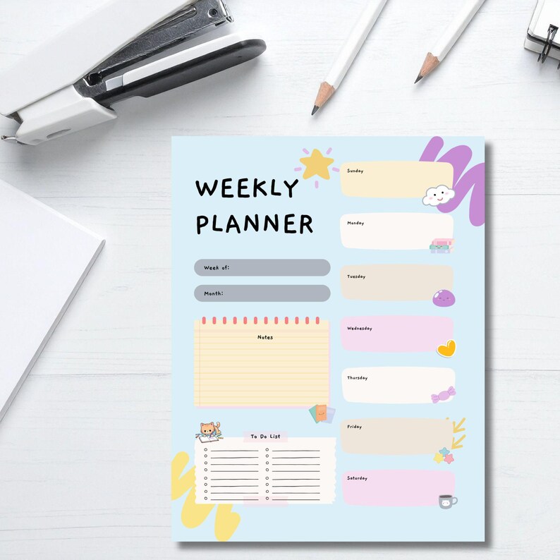 Kawaii Weekly Planner Printable | Cute Weekly Planner PDF | US Letter ...