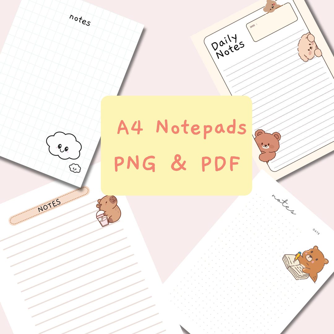 Printable A4 Notepads | Digital Download PNG & PDF | Bear Stationery ...